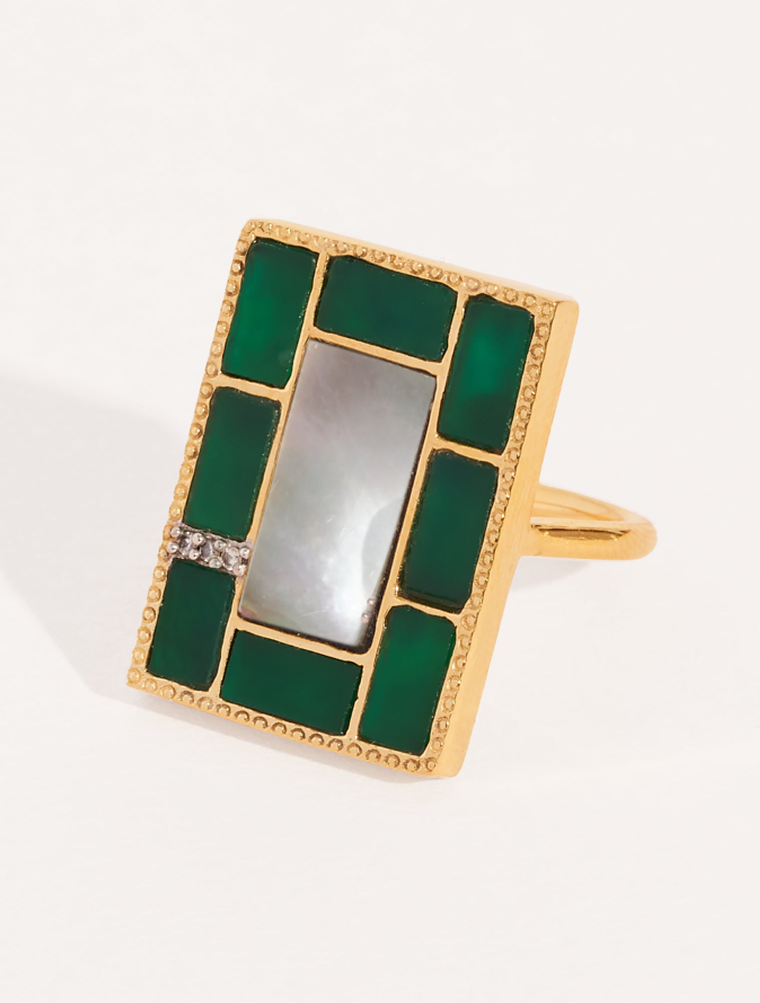 Bague Mara Onyx Vert & Nacre Grise | Be Maad - Bague fine & délicate ...